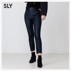 SLY JEANS 折线工艺高腰修身小脚牛仔裤铅笔裤 女 030AAK12-0250多少钱-什么值得买