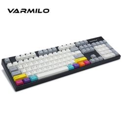 机械键盘_Varmilo 阿米洛 MA104灰白黑CMYK指纹机械键盘办公静电容轴V2樱花粉多少钱-什么值得买