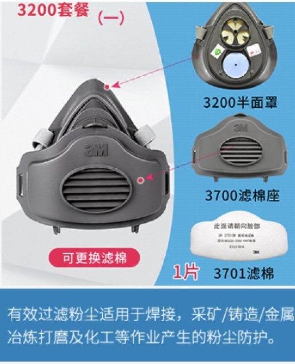 3M防毒面具_3M 受广大工友认可的3M经典之作——3M 3200防尘半面罩。多少钱-什么值得买