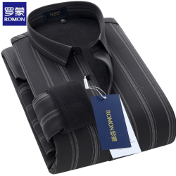 罗蒙男上装_ROMON 罗蒙 无痕加绒加厚男式高档针织条纹长袖保暖商务休闲衬衣男装衬衫多少钱-什么值得买