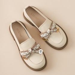 卓诗尼女士单鞋_JOSINY 卓诗尼 单鞋女休闲百搭经典蝴蝶结乐福鞋时尚圆头浅口厚底小皮鞋 米白色 38多少钱-什么值得买