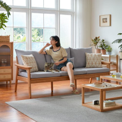 【省825元】林氏家居沙发_LINSY 林氏家居 简约日式实木沙发【浅灰色】PK4K-A三人多少钱-什么值得买