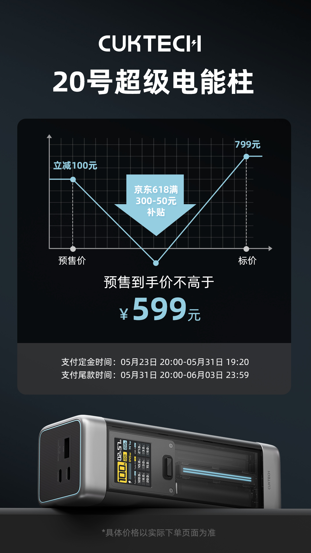 【省100元】CukTech移动电源_CukTech P23 140W 移动电源 25000mAh多少钱-什么值得买