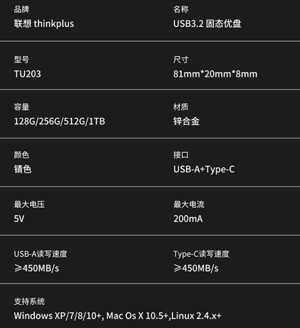 联想U盘_Lenovo 联想 thinkplus TU203 透明探索版 双口U盘 128GB多少钱-什么值得买