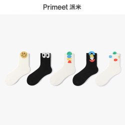 其他品牌袜子_PRIMEET派米袜子女春秋款凸凸中筒袜趣味笑脸插画夏季网红款长袜多少钱-什么值得买