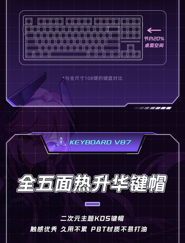 VGN键盘_VGN V87 87键 2.4G蓝牙 多模无线机械键盘 星空 动力银轴 RGB多少钱-什么值得买