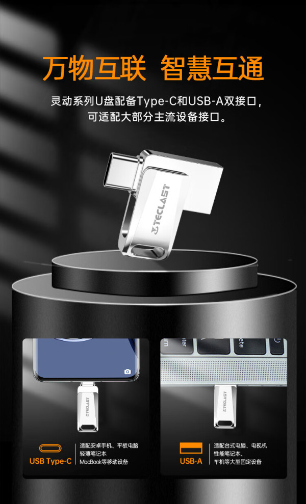 台电U盘_Teclast 台电 64GB Type-C USB 手机U盘 迷你型双接口小优盘 手机电脑两用华为小米苹果Ipad专用u盘多少钱 ...