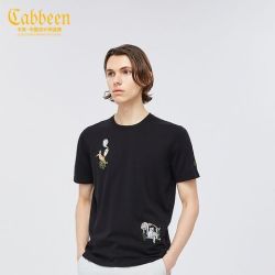 卡宾男士T恤_Cabbeen 卡宾 Urban男装休闲圆领短袖T恤潮流动物刺绣A多少钱-什么值得买