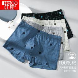 红豆内衣_Hodo 红豆 100%纯棉透气男士内裤全棉中腰平角裤男简约印花四角裤4条装多少钱-什么值得买