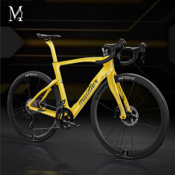 MUIDLER公路车_MUIDLER 法国碳纤维公路自行车成人阿瑞斯600内走线弯把超轻竞速碟刹赛车 闪耀黄 M码-适合身高163-175 ...