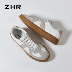 ZHR男士休闲鞋_ZHR 则则男鞋复古潮流板鞋经典德训鞋低帮平底百搭运动休闲鞋男 白灰 44多少钱-什么值得买