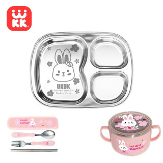 UKUK韩国餐盘304不锈钢儿童分格三格餐盘 餐盘（兔子）+餐具+汤碗【报价 价格 评测 怎么样】 -什么值得买