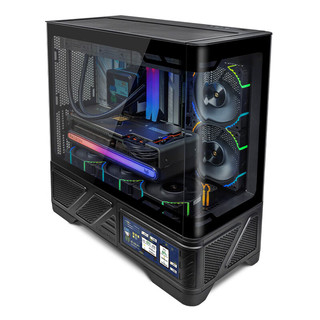 瓦尔基里（VALKYRIE）VK03-M BLACK 黑色 M-ATX 游戏电脑台式机箱 支持360水冷 6.2吋触摸屏 曲面玻璃270°海景 ...