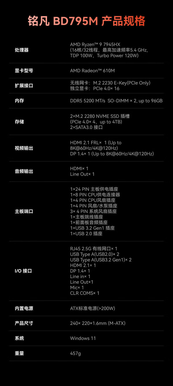 【省300元】铭凡主板_铭凡 BD795M M-ATX主板+锐龙R9-7945HX 板U套装多少钱-什么值得买
