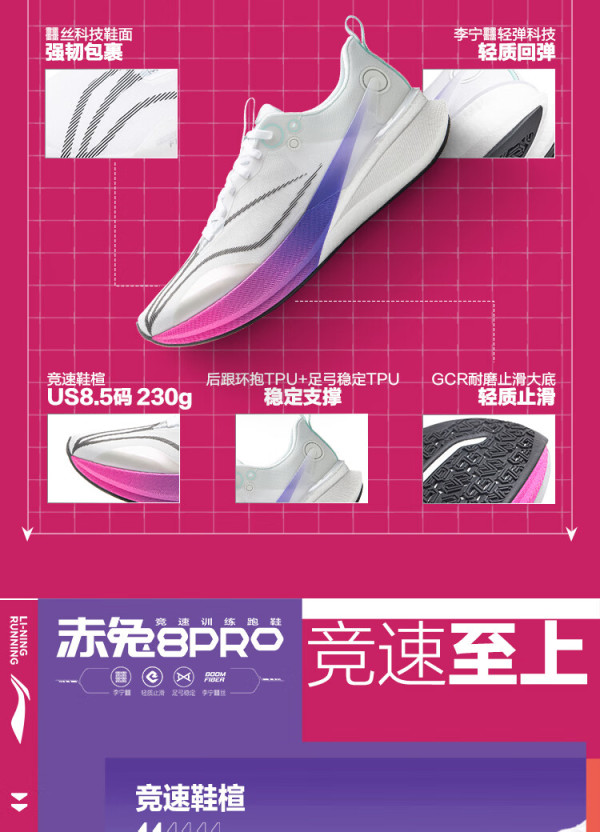 李宁跑鞋_LI-NING 李宁 赤兔8 PRO 男款跑步鞋 ARPV003多少钱-什么值得买