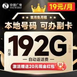 中国广电 自动返话费 19元月租（本地号码+192G通用流量+可办副卡+首月免费用）星晖卡畅享5G~多少钱-什么值得买