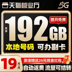 运营商_中国广电 19月租（本地号码＋192G全国流量＋可办副卡＋首月免租）激活领25元支付宝红包多少钱-什么值得买