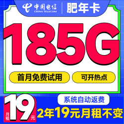 中国电信运营商_中国电信 自动返话费 2年19月租（185G全国流量+首月免租+5G信号）激活赠20E卡多少钱-什么值得买